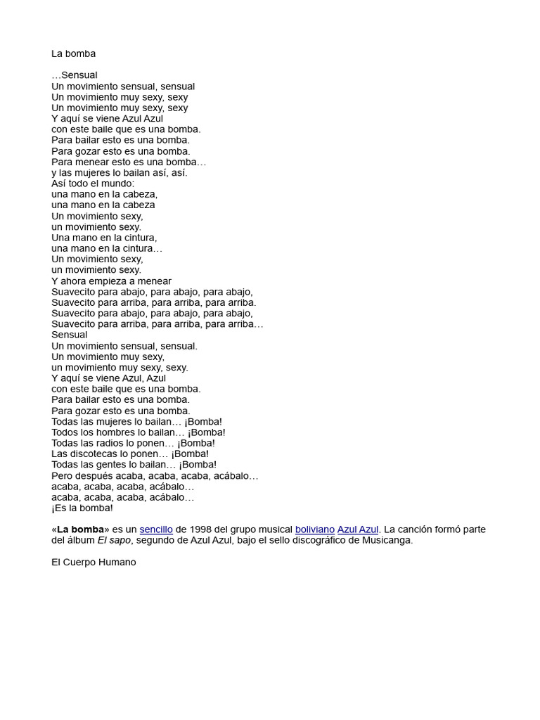 Canción La Bomba Cuerpo Humano | PDF