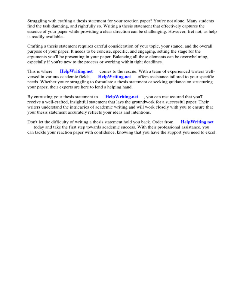 Sample Thesis Statement Reaction Paper | PDF