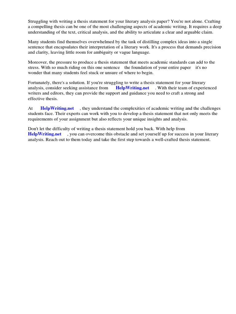 Writing Thesis Statements For Literary Analysis | PDF