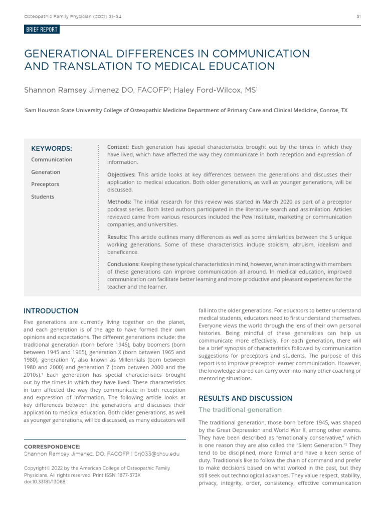 Generational Differences in Communication and Translation To Medical Education | PDF ...