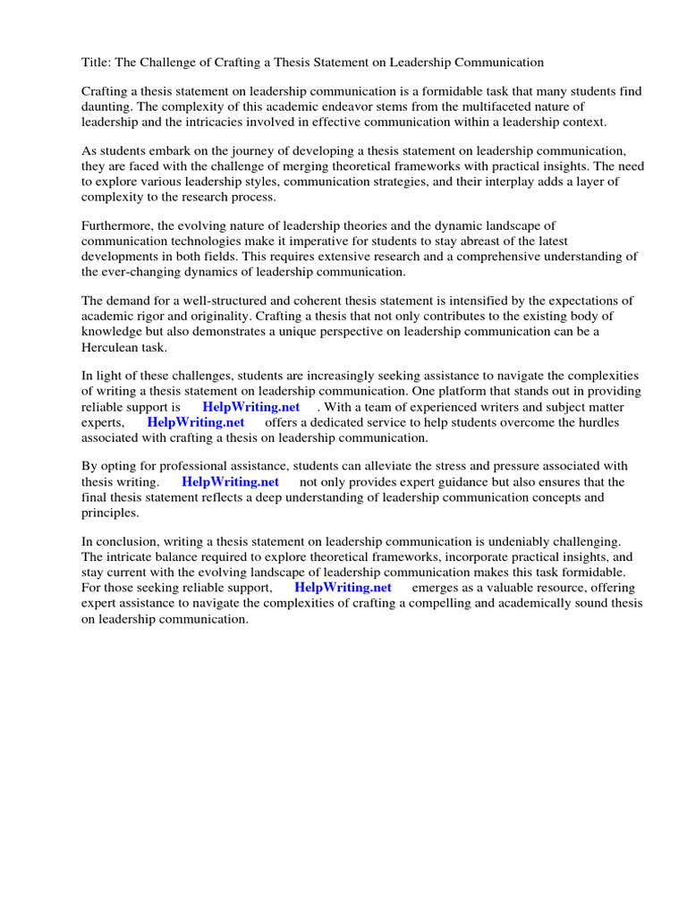 Thesis Statement On Leadership Communication | PDF
