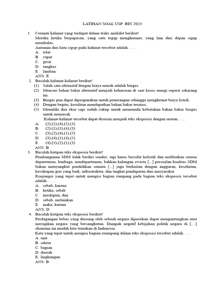 Latihan Soal Usp Bin 2024 | PDF