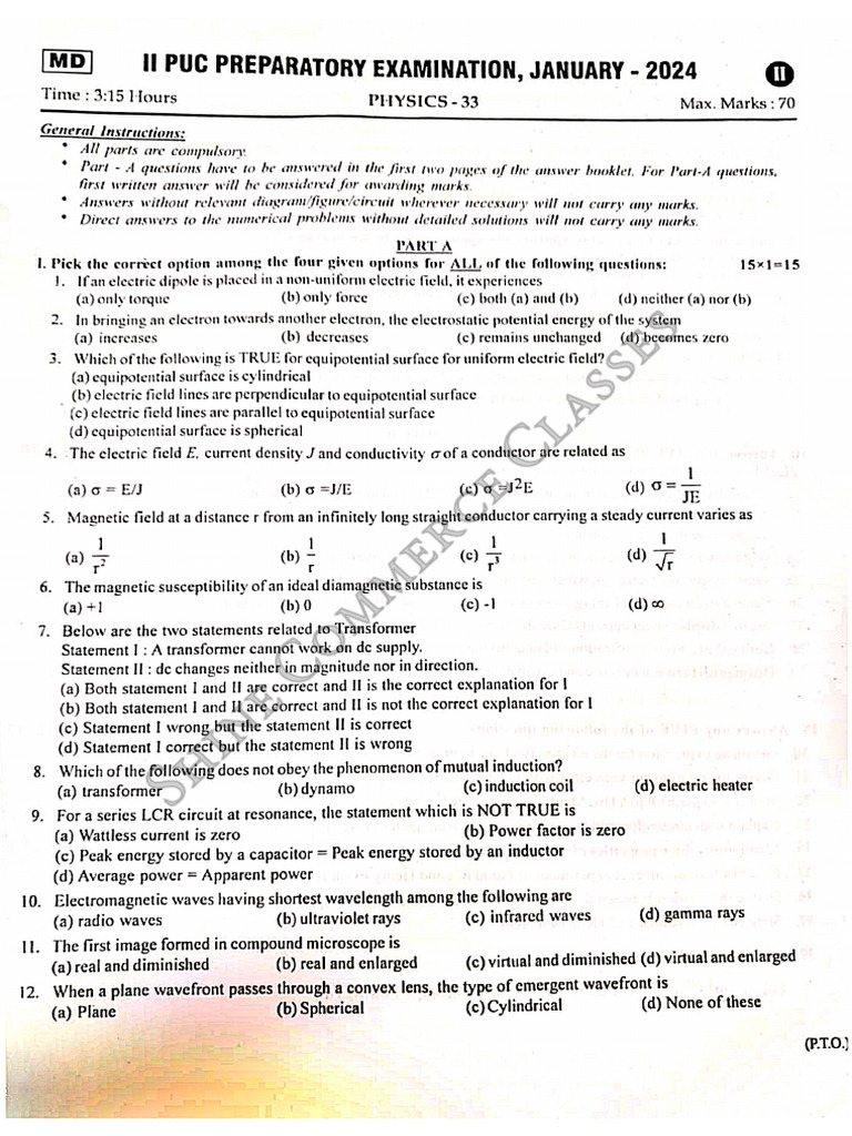 33 Physics Preparatory Question Papers 2024 | PDF
