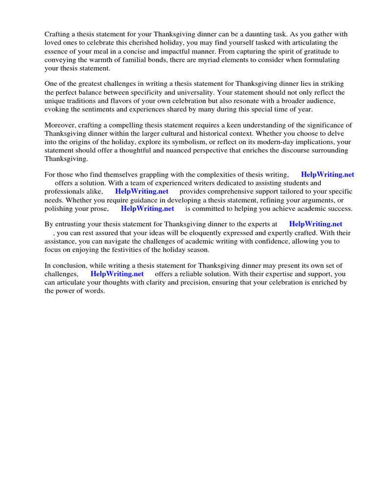 Thesis Statement For Thanksgiving Dinner | PDF | Thanksgiving ...