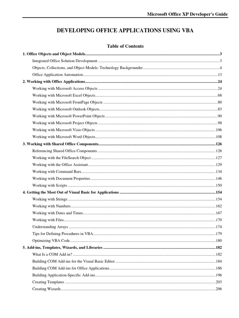 Microsoft Office XP Developer's Guide - Developing Office Applications Using VBA | PDF | Visual ...