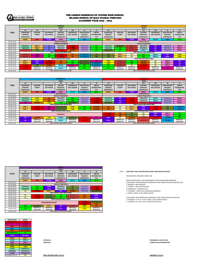 Revisi Jadwal Pelajaran SMP 2023-2024 | PDF