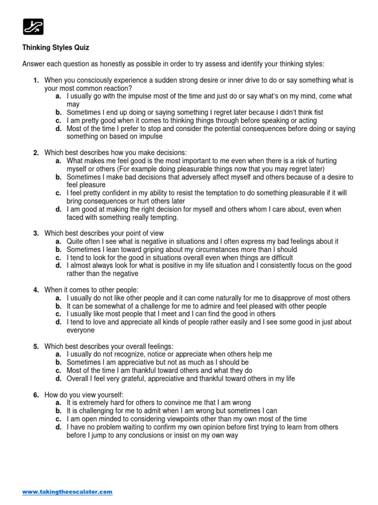 Thinking Styles Quiz | PDF | Thought | Feeling