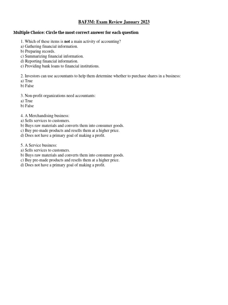 BAF3M Exam Review | PDF
