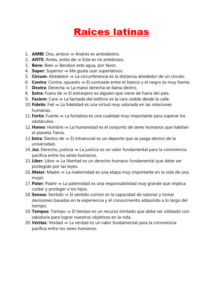 Raíces Latinas y Griegas Esenciales | PDF | Ciencia y matemáticas