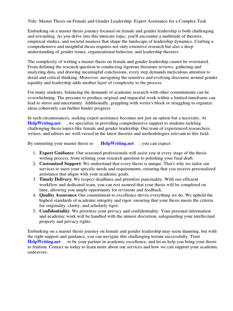 Master Thesis Female and Gender Leadership | PDF