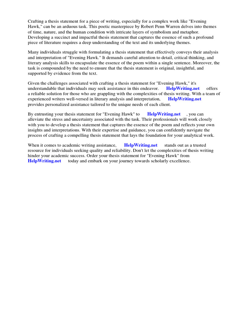 Thesis Statement For Evening Hawk | PDF | Thesis | Essays
