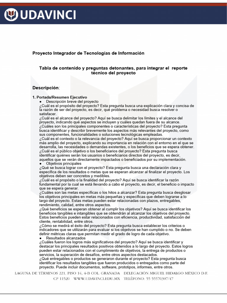 Tabla de Contenido Del Informe Técnico | PDF