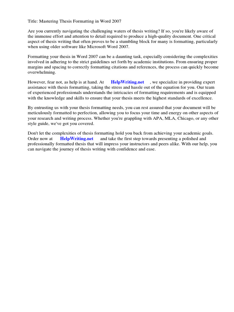 Thesis Formatting Word 2007 Download Free Pdf Thesis Microsoft Word