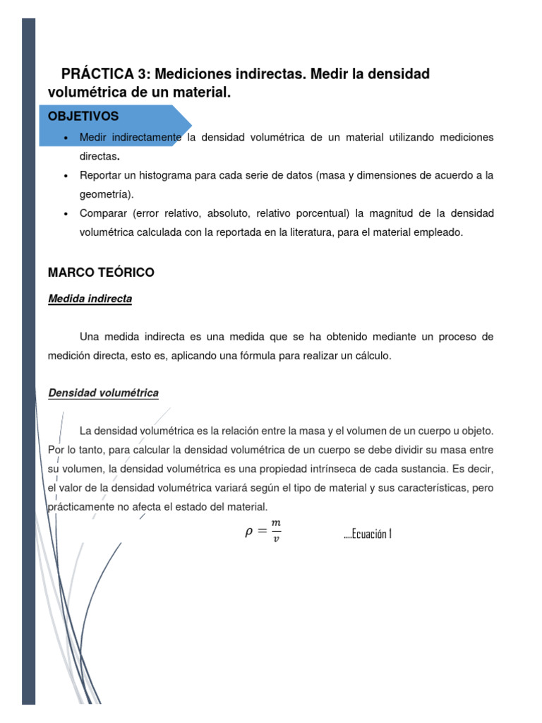Practica 3. Mediciones indirectas. | PDF | Densidad | Medición