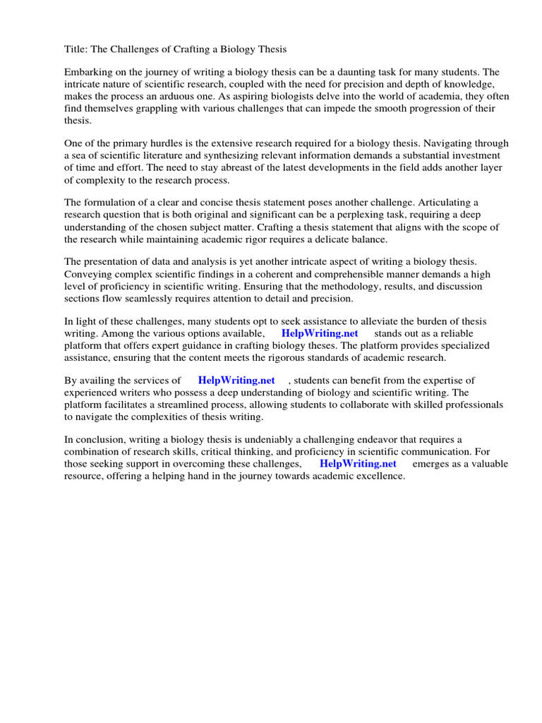 Biology Thesis Example | PDF | Thesis | Biology