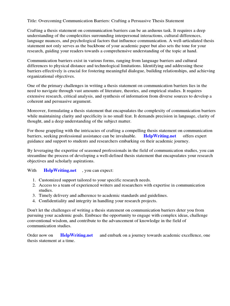 Thesis Statement On Communication Barriers | PDF | Communication | Expert