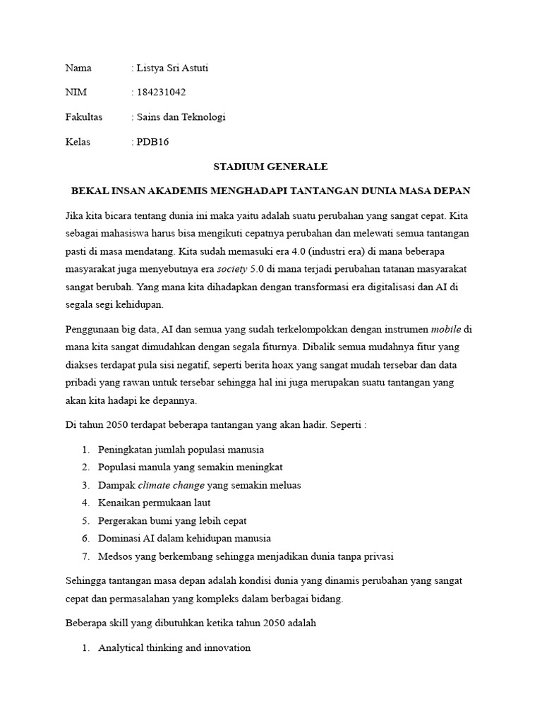 Listya Sri Astuti Stadium Generale LPK | PDF