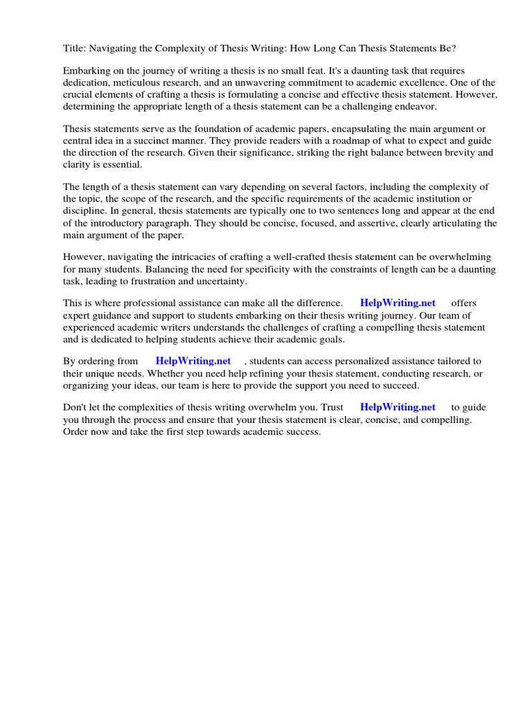 How Long Can Thesis Statements Be | PDF