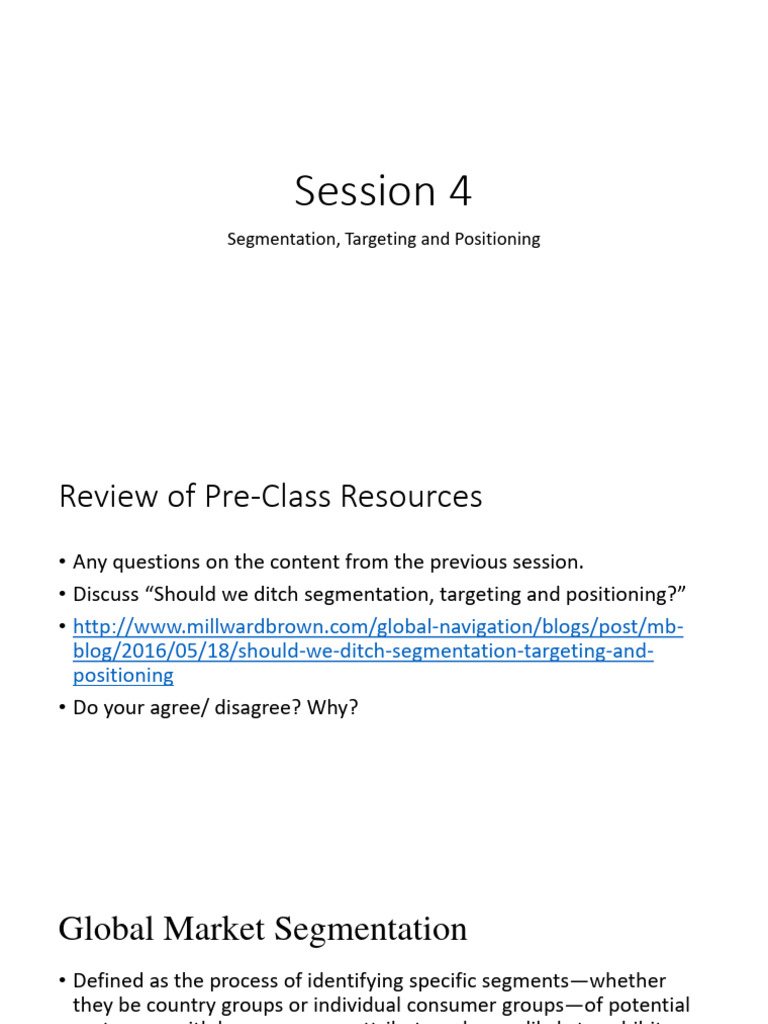 Session 4 | Download Free PDF | Market Segmentation | Marketing