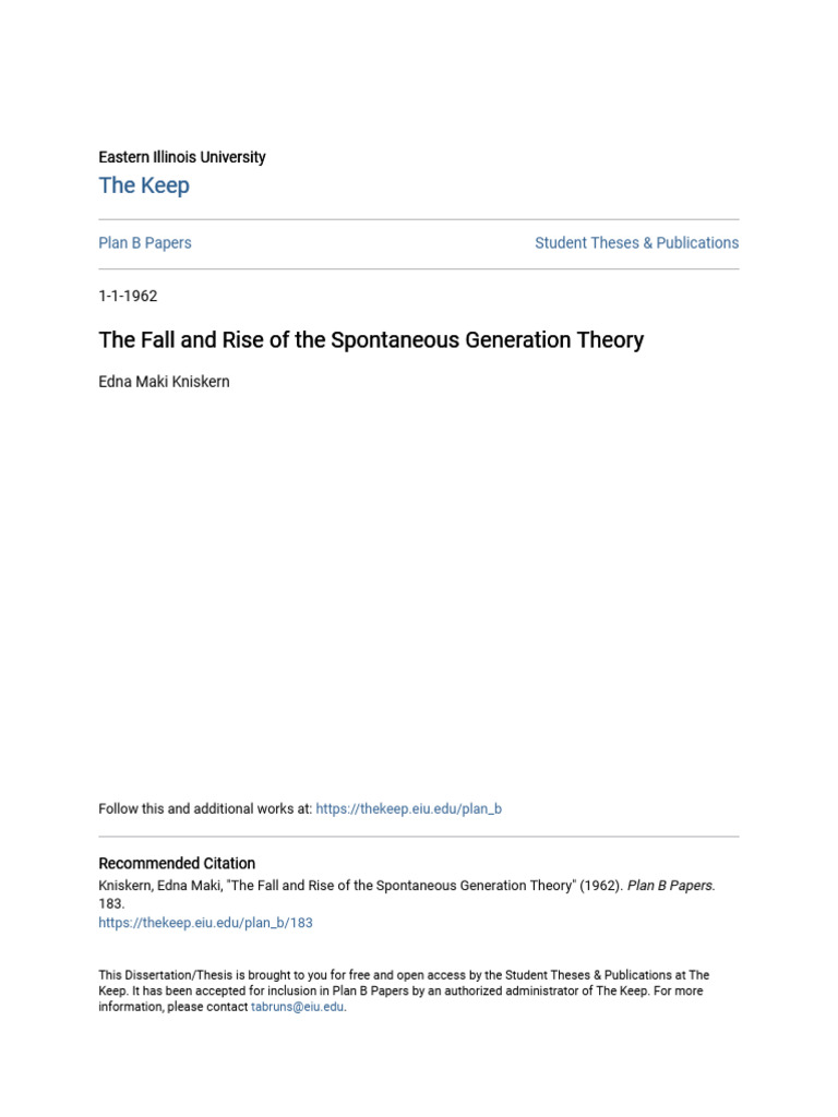 The Fall and Rise of The Spontaneous Generation Theory | PDF