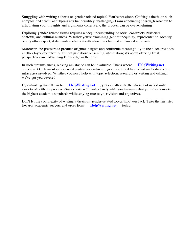 Gender Related Thesis Topics | PDF | Gender | Gender Studies