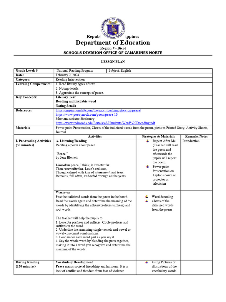 English and Filipino Catch Up Lesson Plans | PDF | Word | Lesson Plan
