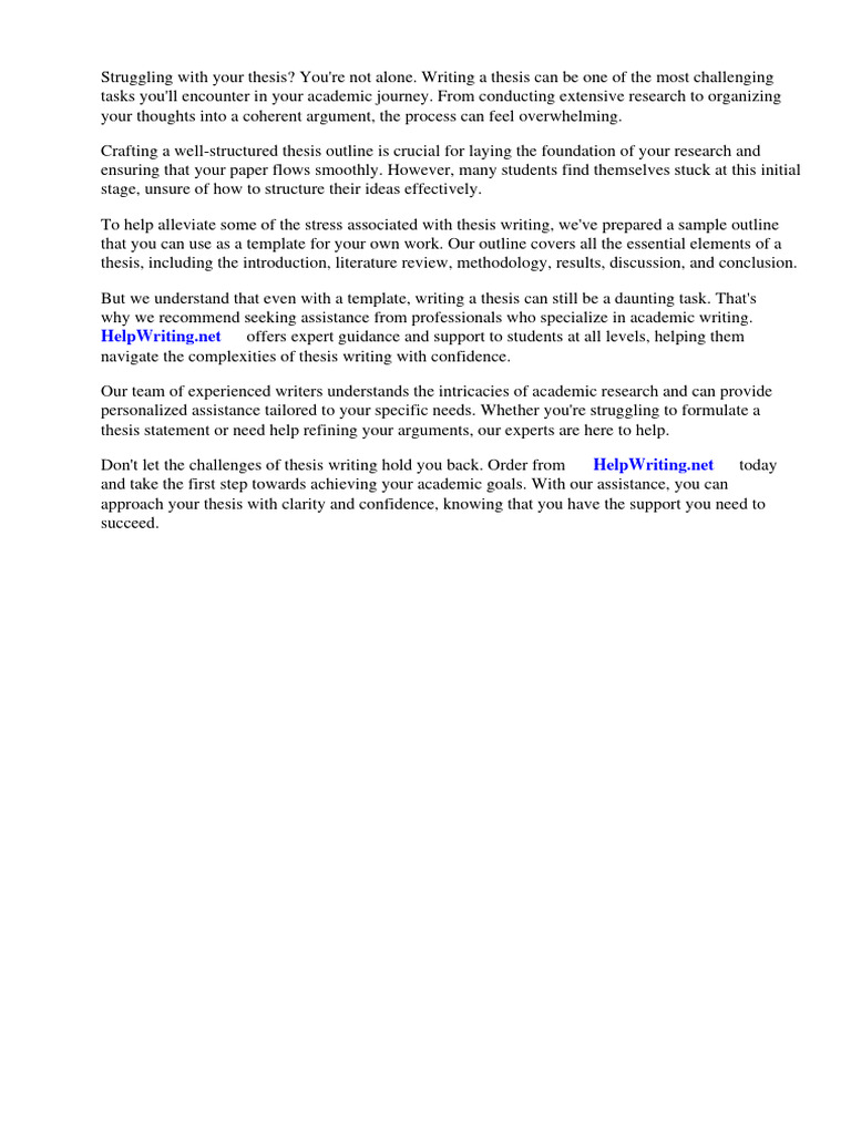 Thesis Outline Sample | PDF | Essays | Thesis Thesis Outline Sample | PDF | Essays | Thesis