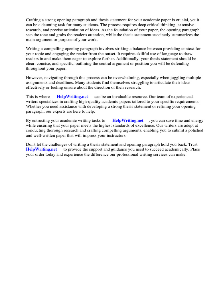 A Good Opening Paragraph and Thesis Statement | PDF