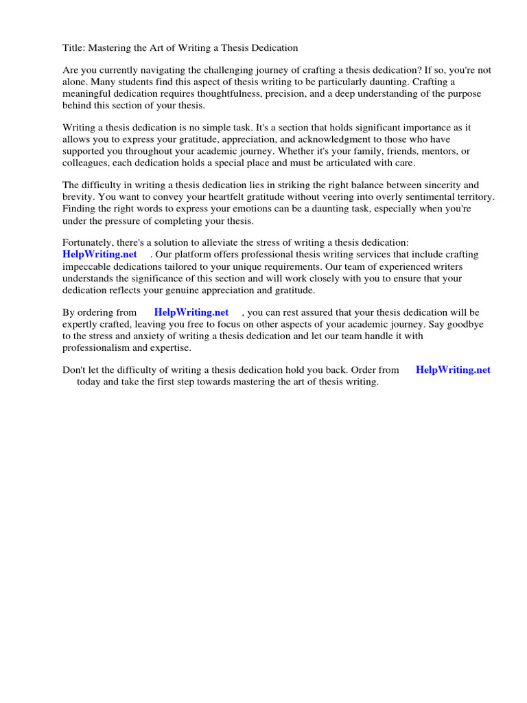 How To Write Thesis Dedication | PDF | Thesis | Essays