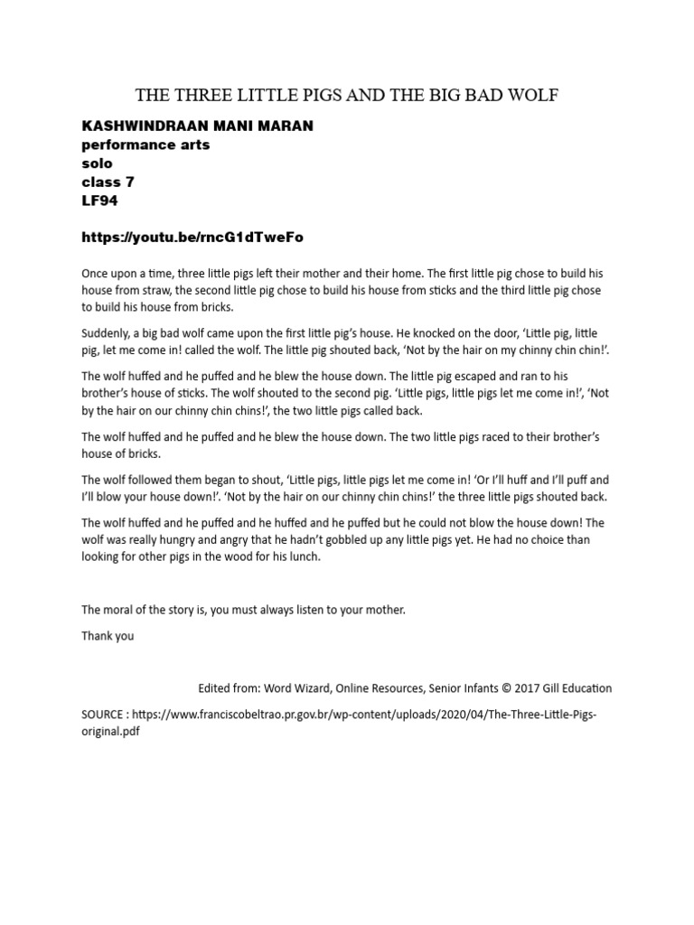 The Wolf and The Three Little Pigs | PDF