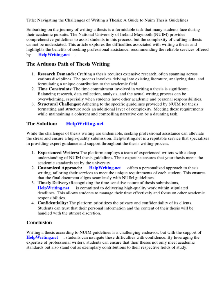 Nuim Thesis Guidelines | PDF | Thesis | Written Communication