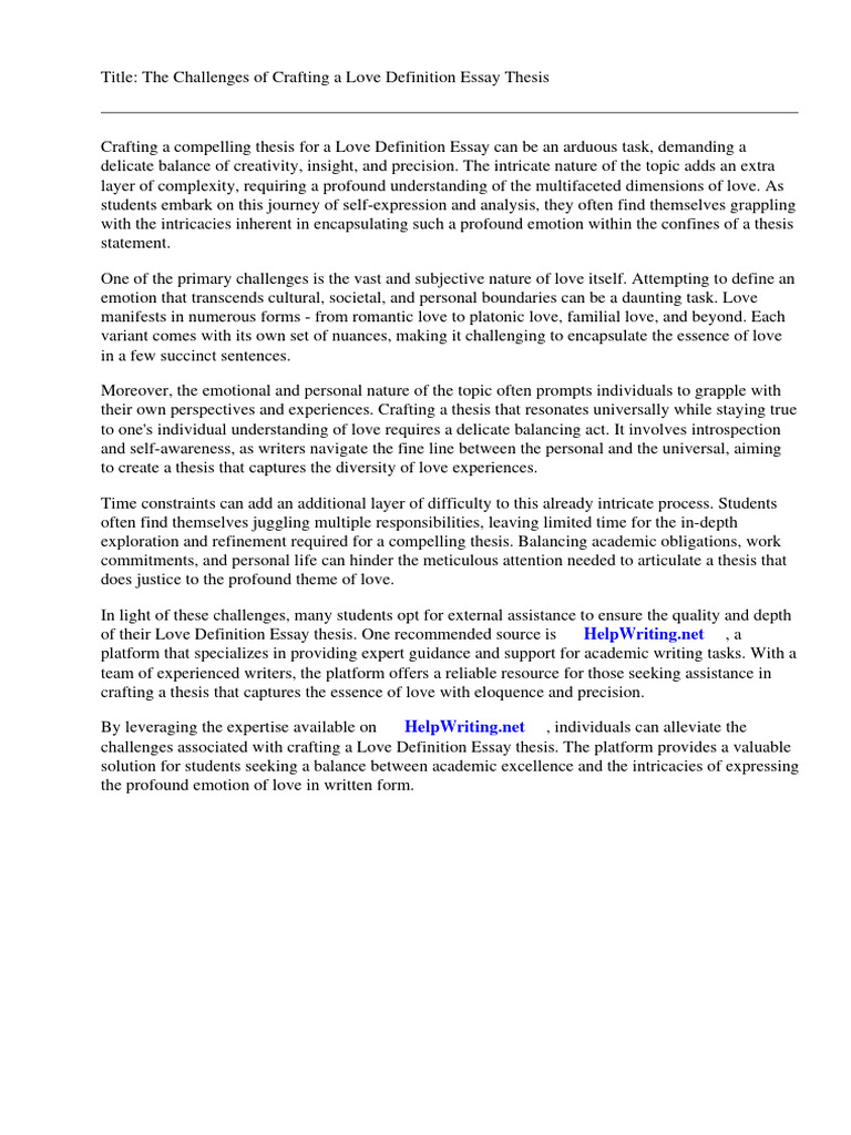 Love Definition Essay Thesis | PDF