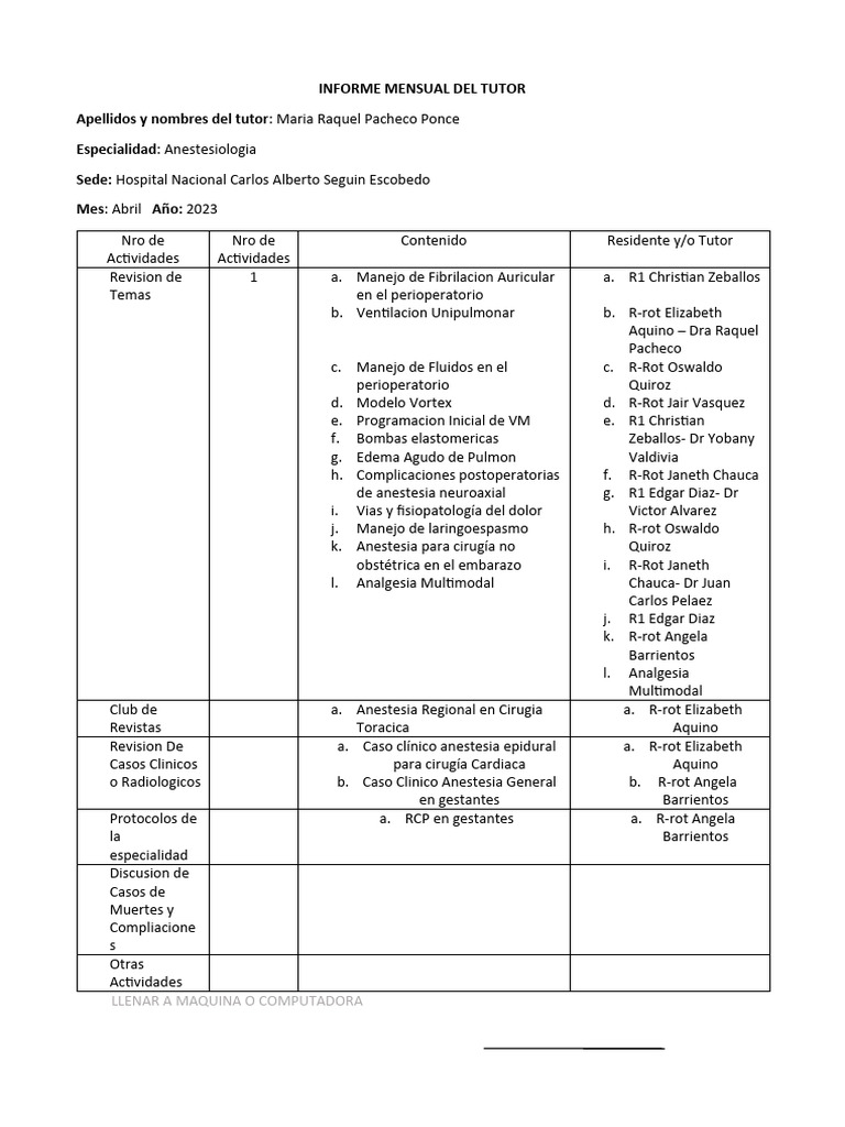 Informe Mensual Del Tutor | PDF | Síntomas y signos | Enfermedades y trastornos