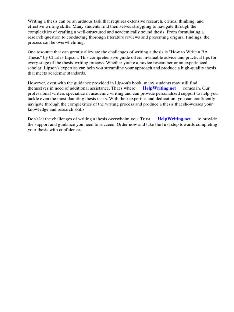 How To Write A Ba Thesis Charles Lipson PDF | PDF | Thesis