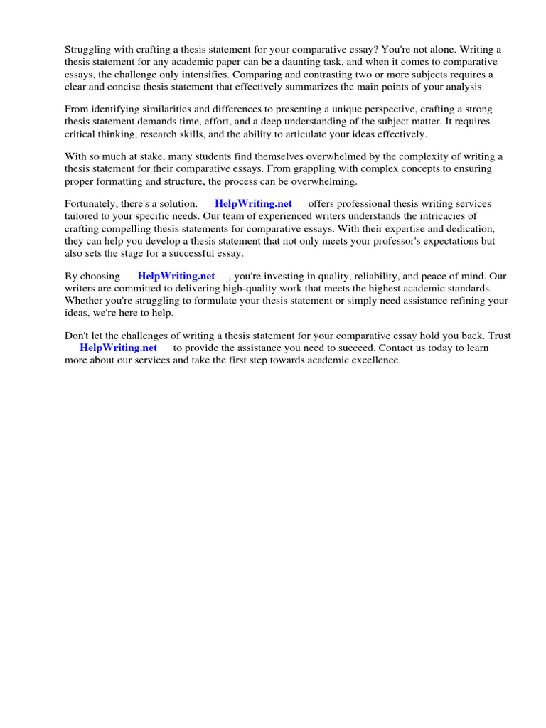 Thesis Statements For Comparative Essays | PDF | Essays | Thesis