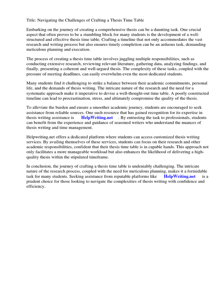 Thesis Time Table | PDF
