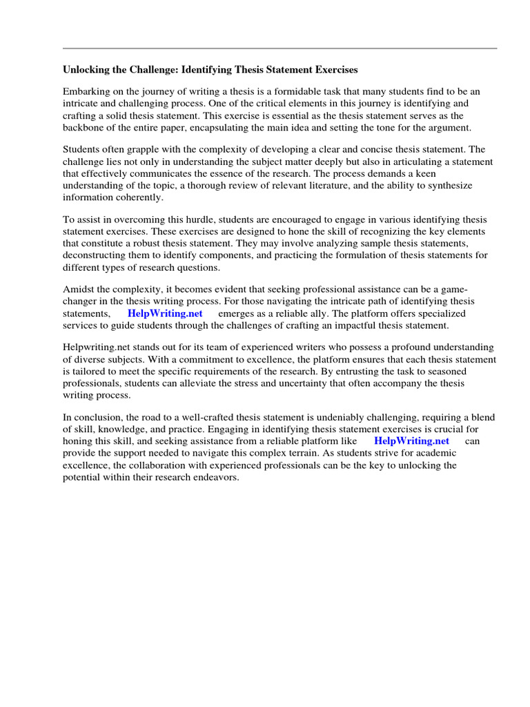 Identifying Thesis Statement Exercises | PDF | Essays | Thesis