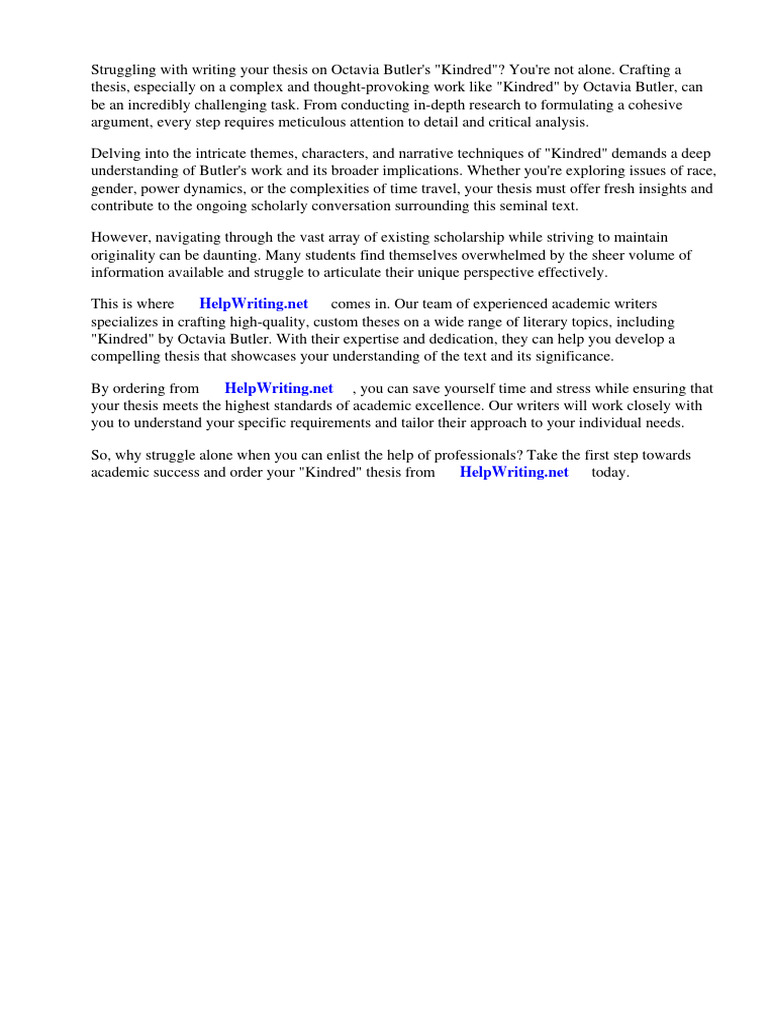 Kindred Octavia Butler Thesis | PDF