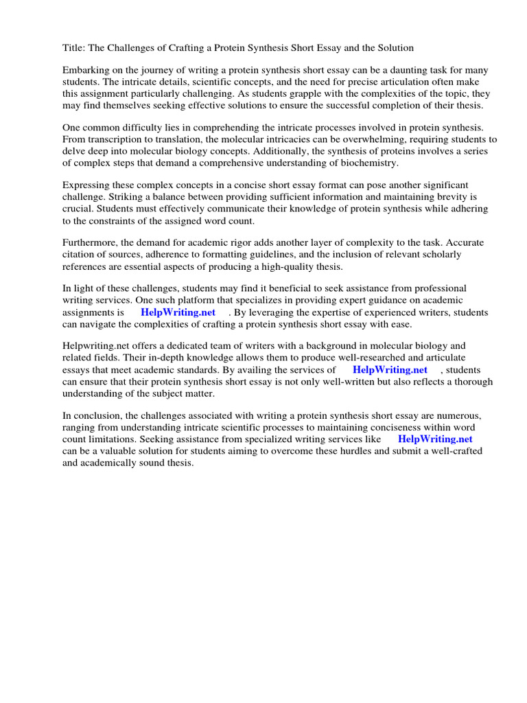 Protein Synthesis Short Essay | PDF