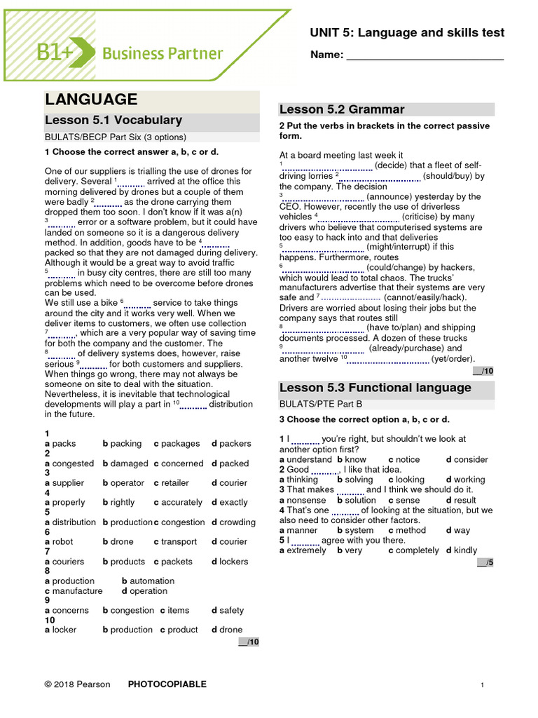B1+ UNIT 5 - Test | PDF
