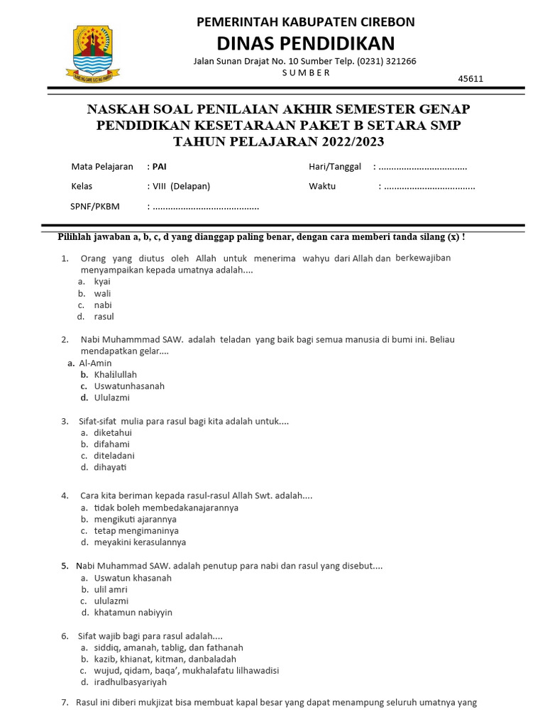 Soal Pas Pai Kelas Viii | PDF