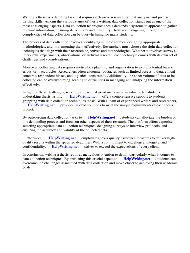 Data Collection Techniques Thesis | PDF | Methodology | Survey Methodology