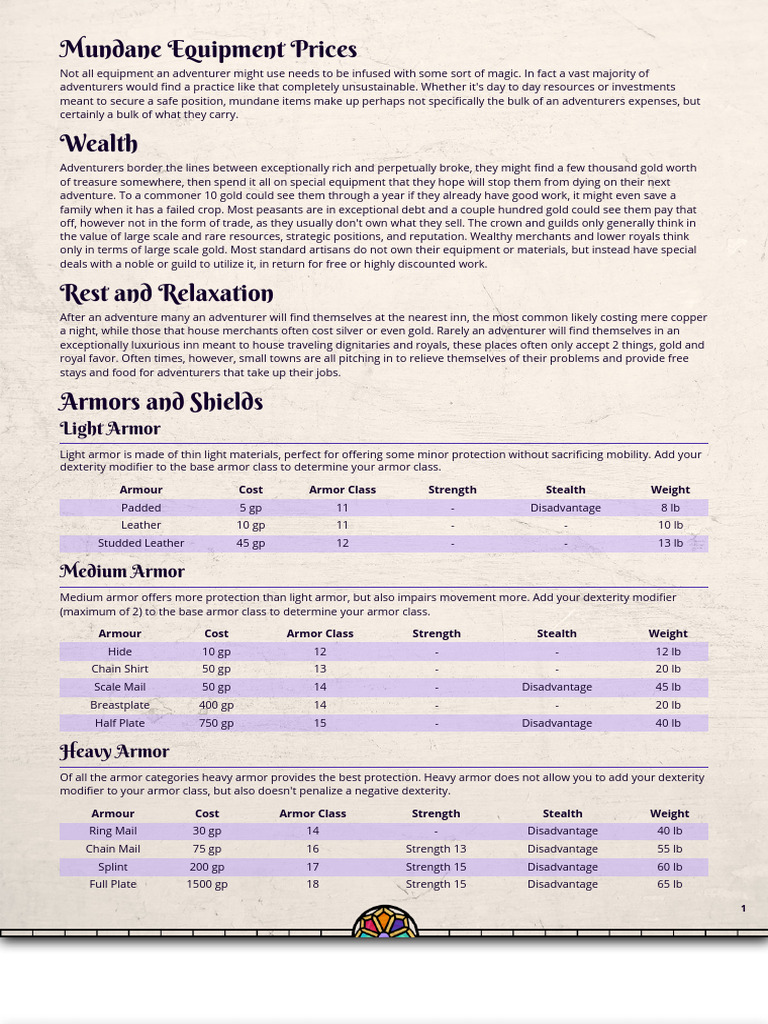 Mundane Item Prices - GM Binder | PDF