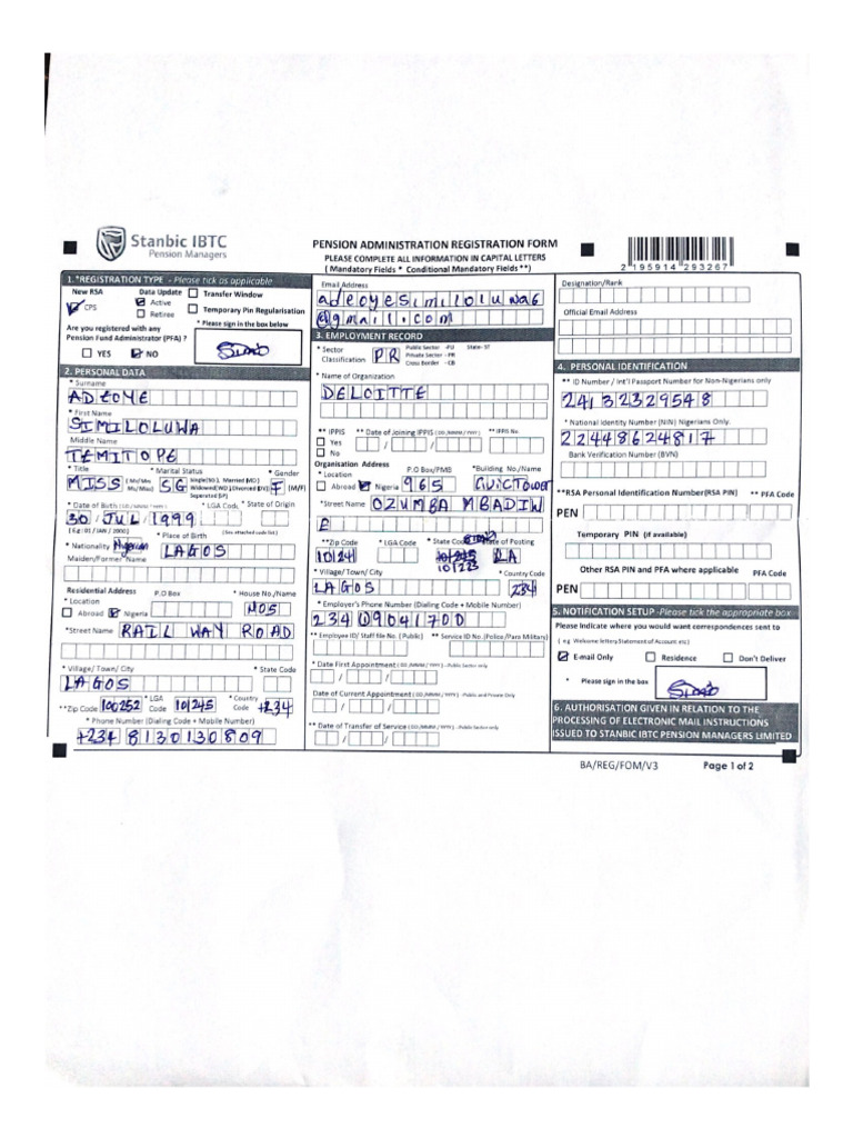 Simi Pension Form | PDF