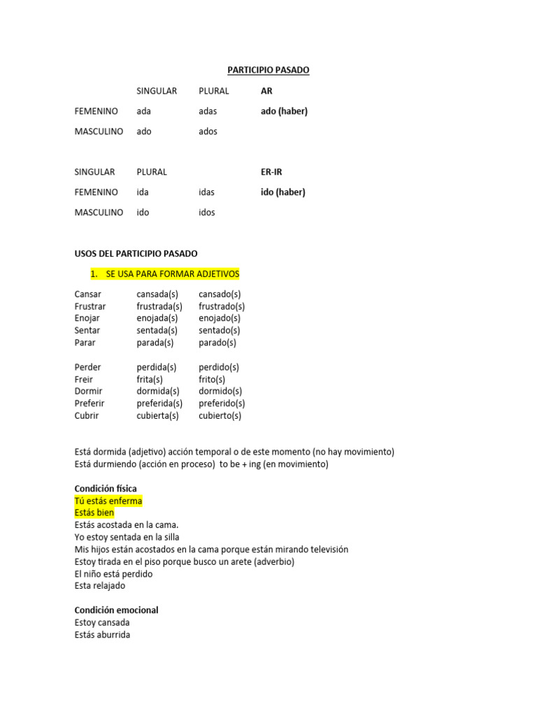 Participio Pasado | PDF