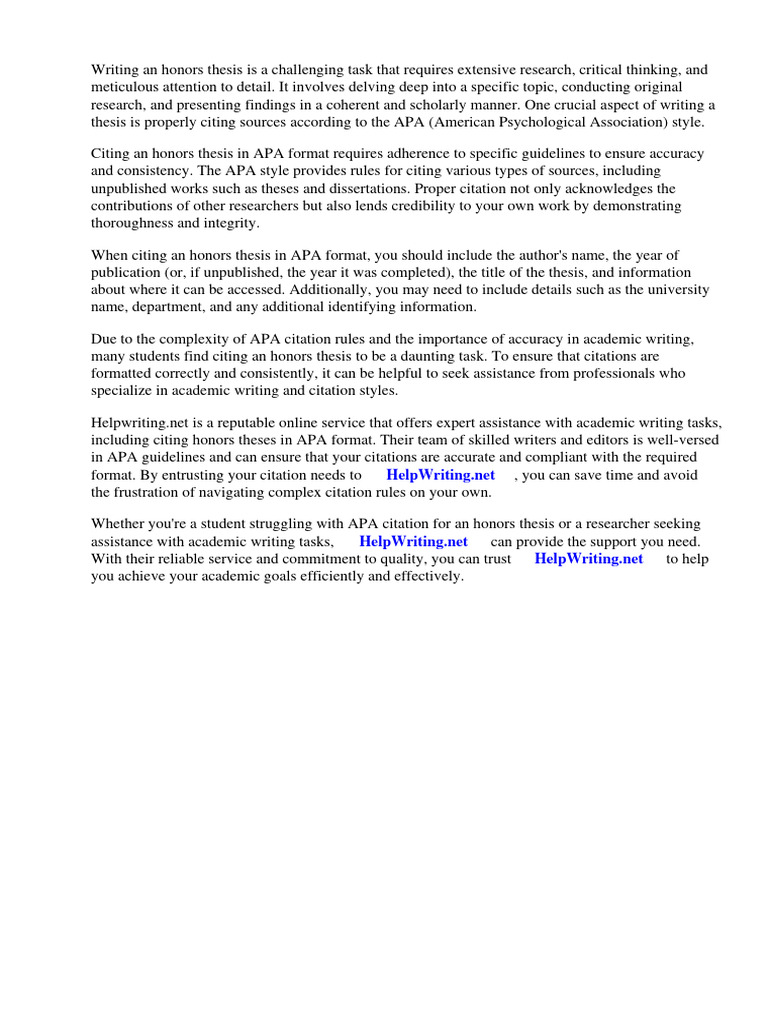 How To Cite An Honors Thesis Apa | Download Free PDF | Citation | Thesis