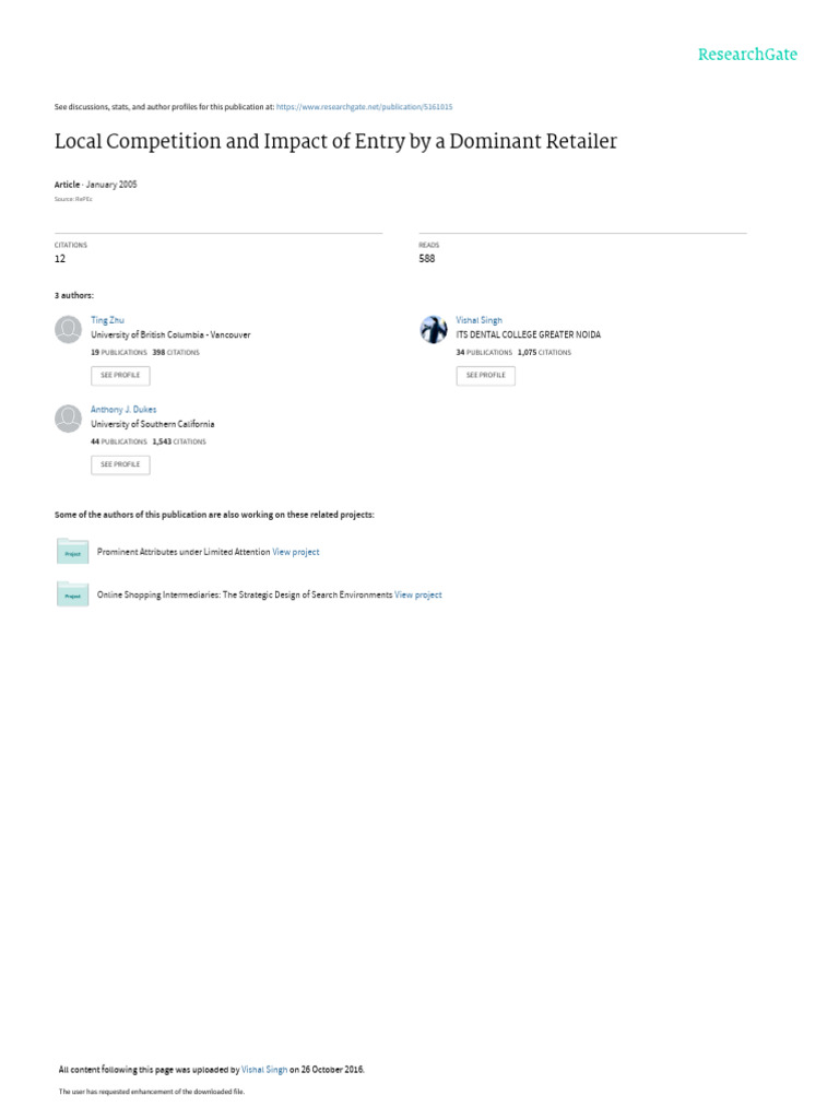 Local Competition and Impact of Entry by A Dominan | PDF | Retail ...