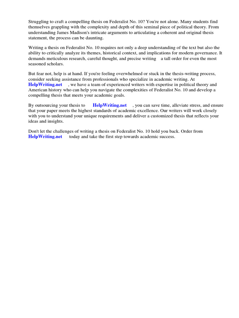 Federalist No. 10 Thesis | PDF | The Federalist Papers | James Madison