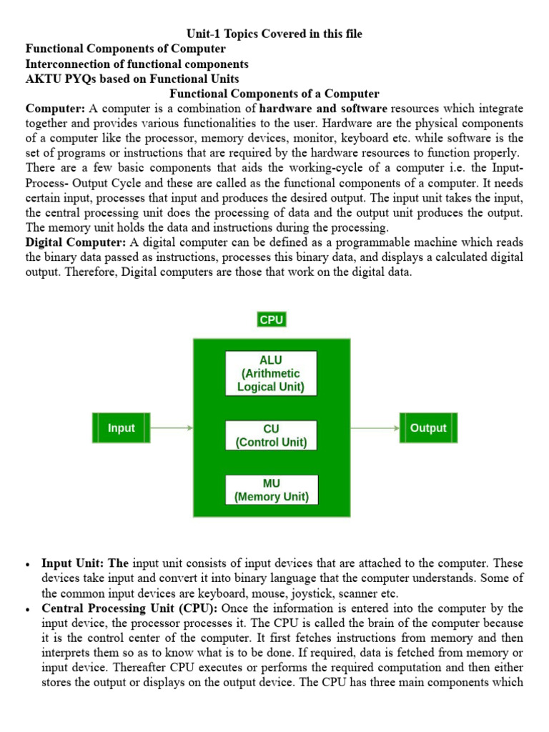 Functional Components Of A Computer Pdf Input Output Central