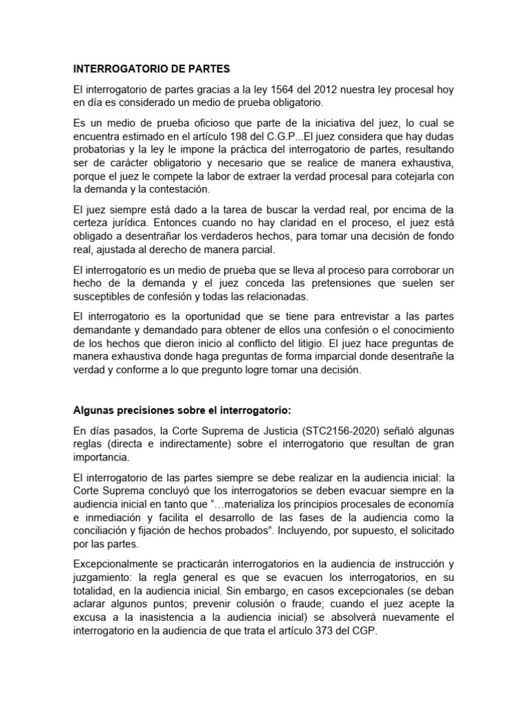 Interrogatorio de Partes | PDF | Ley procesal | Confesión (ley)
